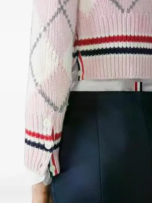 Thom Browne Argyle Intarsia Merino Wool Cardigan - Pink