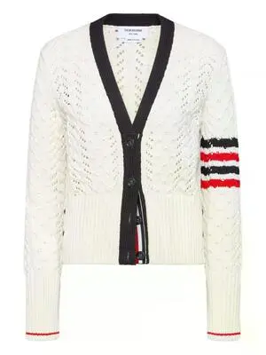 Thom Browne Cable Pointelle-stitch Merino-wool Cardigan - White