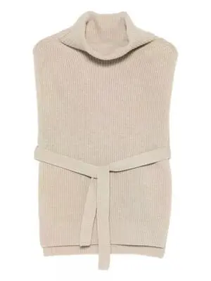 YVES SALOMON Roll-neck Belted Knitted Top