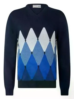 BALLANTYNE Argyle V-Neck Sweater Blue