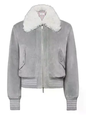 Thom Browne Shearling-collar Suede Jacket - Grey