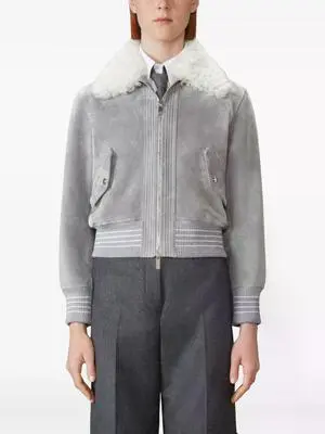 Thom Browne Shearling-collar Suede Jacket - Grey