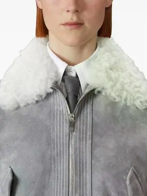 Thom Browne Shearling-collar Suede Jacket - Grey
