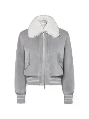 Thom Browne Shearling-collar Suede Jacket - Grey