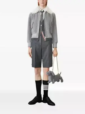 Thom Browne Shearling-collar Suede Jacket - Grey