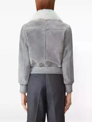 Thom Browne Shearling-collar Suede Jacket - Grey