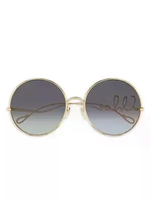 Chloé Logo-lettering Round-frame Sunglasses - Gold