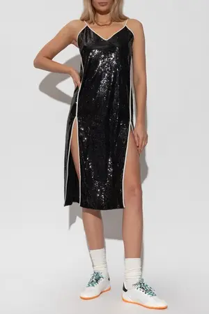 Palm Angels Sequin Slip Midi Dress With Double Slits