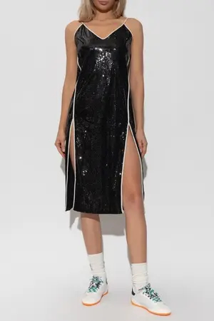 Palm Angels Sequin Slip Midi Dress With Double Slits