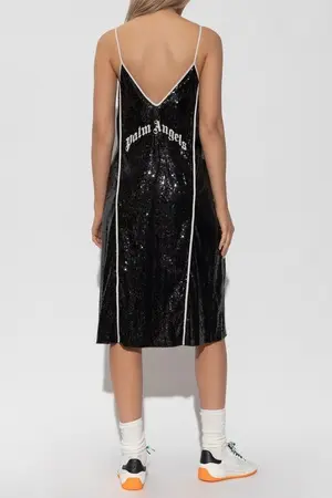 Palm Angels Sequin Slip Midi Dress With Double Slits
