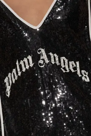 Palm Angels Sequin Slip Midi Dress With Double Slits