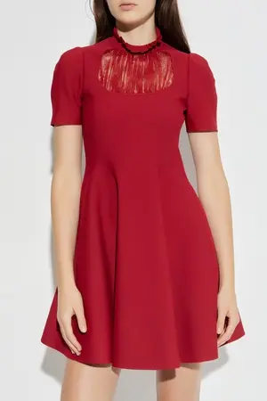Alexander McQueen Fit & Flare Dress With Lace Insert - Red