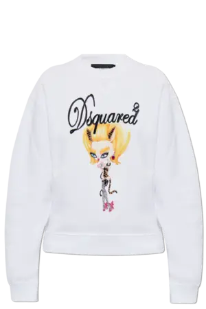 Dsquared2 Sweatshirt With Print And Appliqués - White