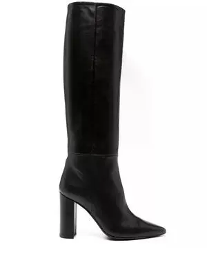 ANNA F. 95mm Leather Below-knee Boots - Black