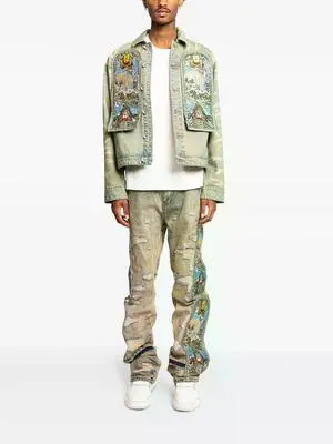 WHO DECIDES WAR Distressed Panelled Straight Leg Jeans