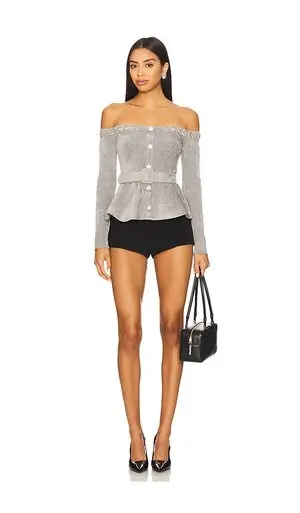 SELF-PORTRAIT Chenille Knit Crystal Trim Top