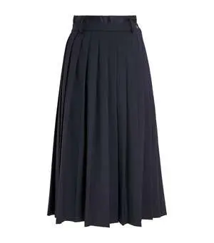 Sandro Wool-blend Pinstriped Pleated Midi Skirt