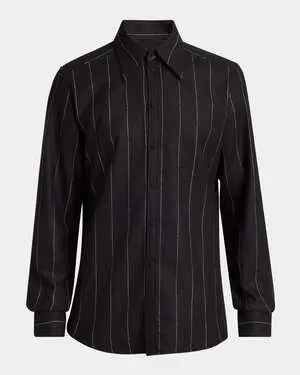 Dolce & Gabbana Pinstripe Wool-blend Shirt - Black