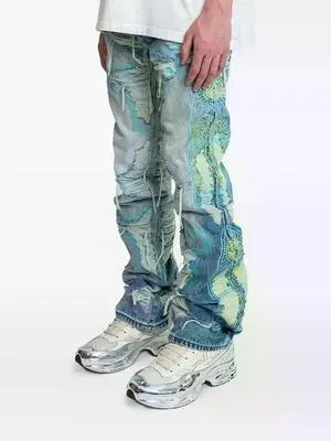 WHO DECIDES WAR Distressed Embroidered Jeans