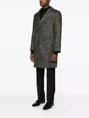 Tagliatore Herringbone Overcoat - Black