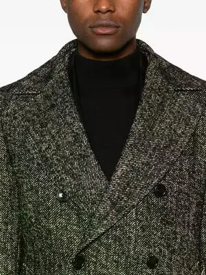 Tagliatore Herringbone Overcoat - Black