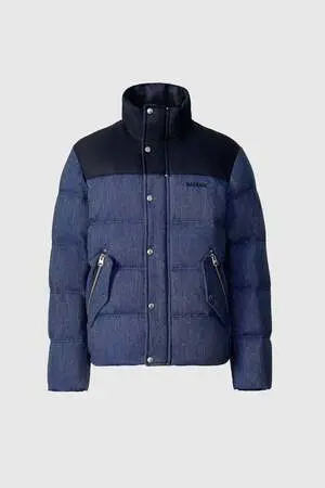 Mackage Down-filled Denim Jacket With Stand Collar - Medium Denim