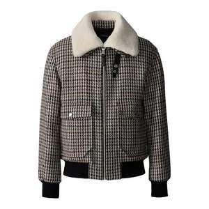 Mackage Rhett-ht Houndstooth Wool Bomber With Shearling Collar