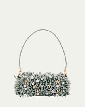 Cult Gaia Perla Beaded Leather Clutch Bag - Celadon Multi