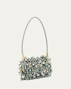 Cult Gaia Perla Beaded Leather Clutch Bag