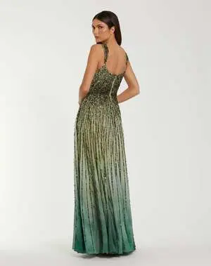 Mac Duggal Sleeveless Sequined Ombre A-line Gown - Green