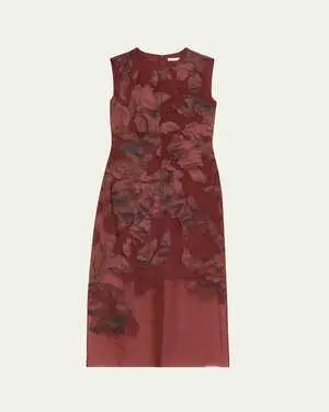 JASON WU Printed Applique Sleeveless Midi Dress