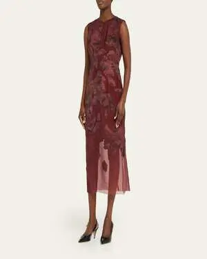 JASON WU Printed Applique Sleeveless Midi Dress