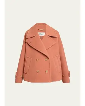 Chloé Wool Double-breasted Pea Coat - Cedar Pink