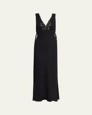 Chloé Silk Jacquard And Lace Sleeveless Column Dress - Black