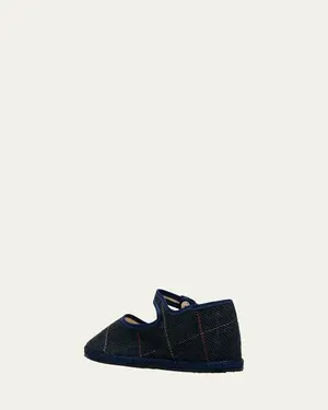VIBI VENEZIA Plaid Herringbone Wool-blend Mary Jane Flats - Navy Blue