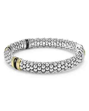 Lagos Two-tone Black Ceramic Station Bracelet