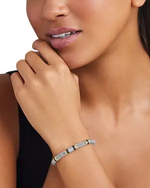 Lagos 18k Yellow Gold, Sterling Diamond & Black Ceramic Station Bracelet