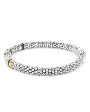 Lagos 18k Yellow Gold, Sterling Diamond & Black Ceramic Station Bracelet