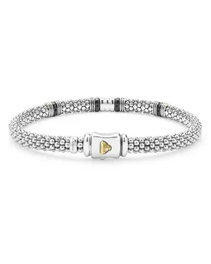 Lagos 18k Yellow Gold, Sterling Diamond & Black Ceramic Station Bracelet