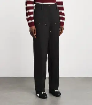 Sandro Wool Blend Pinstriped Straight Leg Trousers