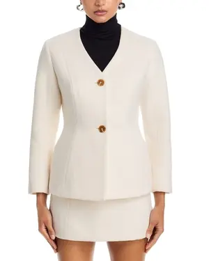 French Connection Textured Boiled Wool Jacket - Porcelain Cream