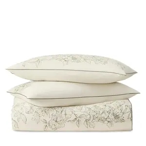 BOLL & BRANCH Signature Etched Peony Piped-edge Duvet Set, King/cal King - Cream/olivine