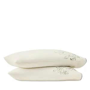 BOLL & BRANCH Signature Etched Peony Piped-edge King Pillowcase, Pair - Cream/olivine