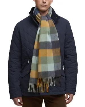 Barbour Lambswool Tattersall Scarf - Forest/bronze Brown