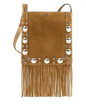 Valentino Garavani Nellcote Suede Fringe Shoulder Bag - Beige