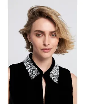 ELLE COLLECTION Beaded Collar Velvet Dress
