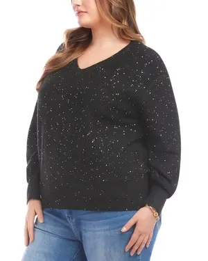 Karen Kane Sequin V-neck Sweater - Black
