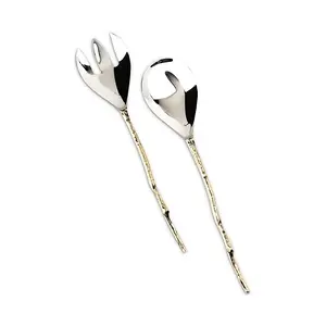 SHELTON METAL Olive Branch Serving Spoon Two Piece Set - Silver Gold