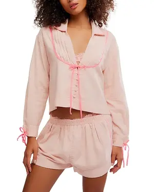 Free People Close To Home Flannel Pajama Set - Neon Peach