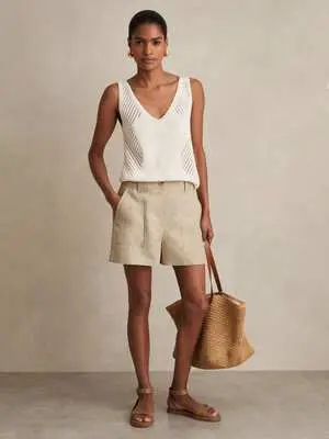 REISS Ashby Linen Wide-leg Shorts